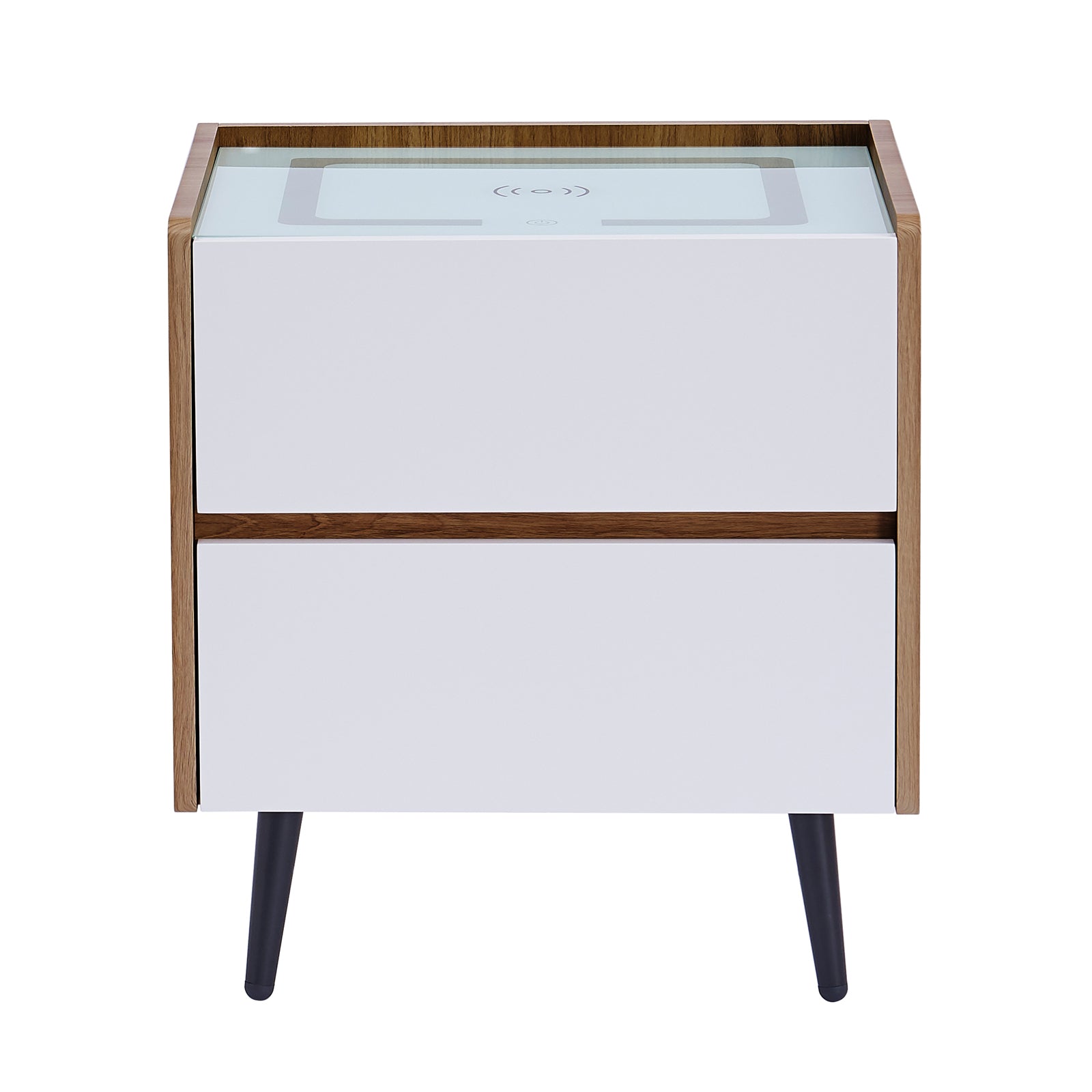 Beth Smart Wireless Bedside Table in White & Walnut – Luxo Living