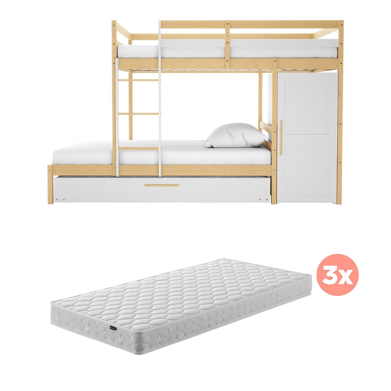 Aron & Thermis Bunk Bed & Mattress Set in White & Natural – Luxo Living