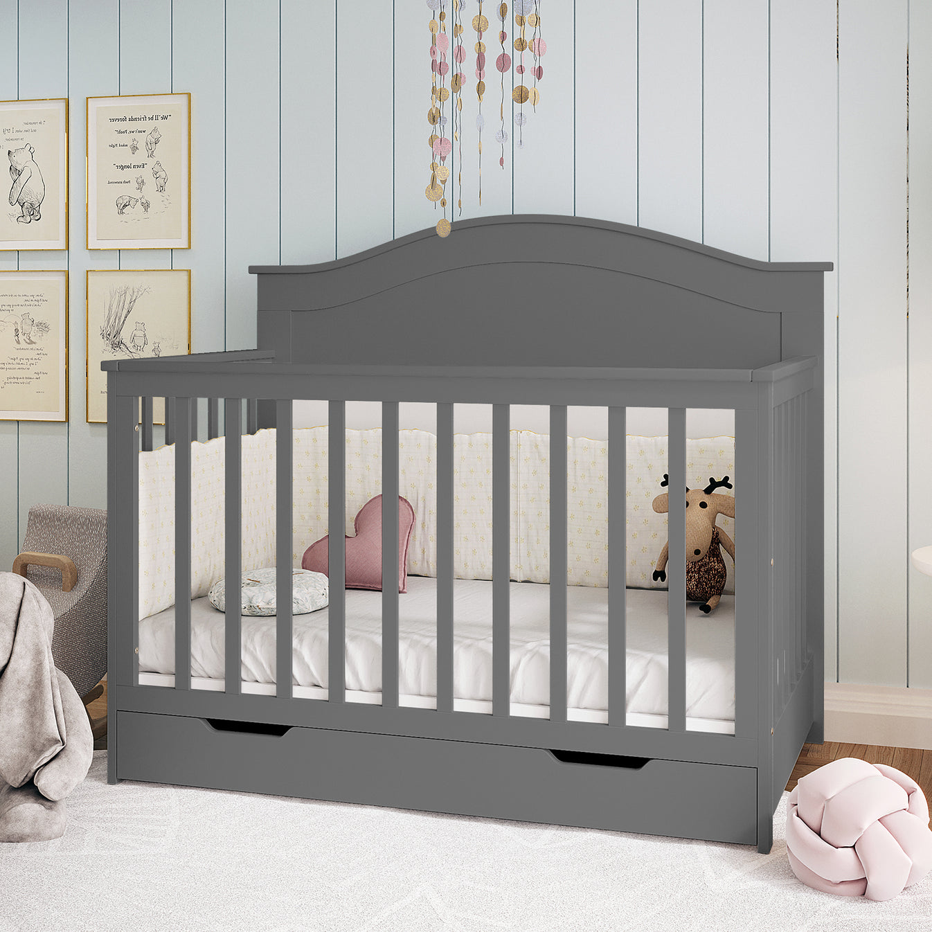 Azeem 3-in-1 Adjustable Solid Pine Baby Cot in Grey – Luxo Living