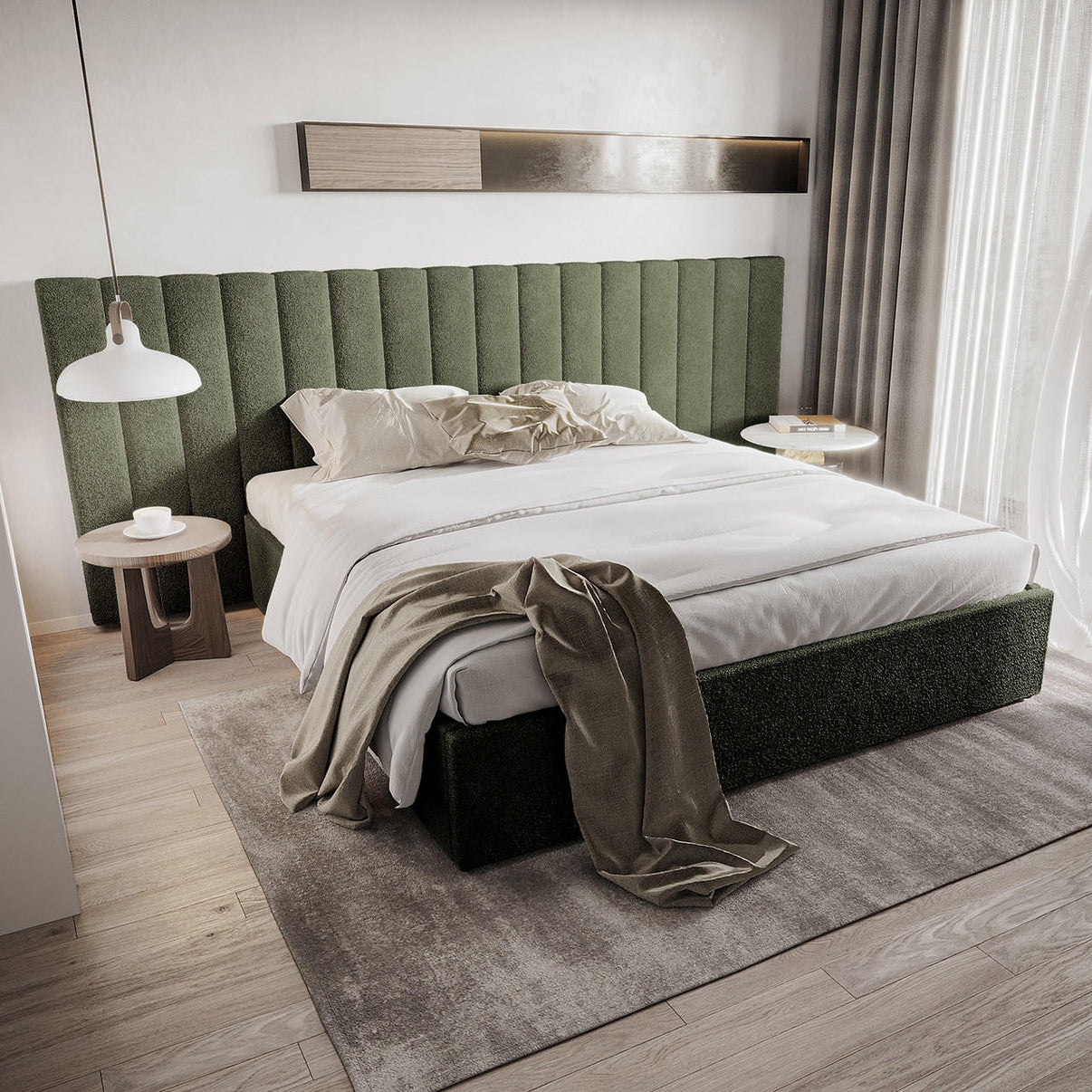 Aquila King Extra Wide Boucle Headboard in Green – Luxo Living