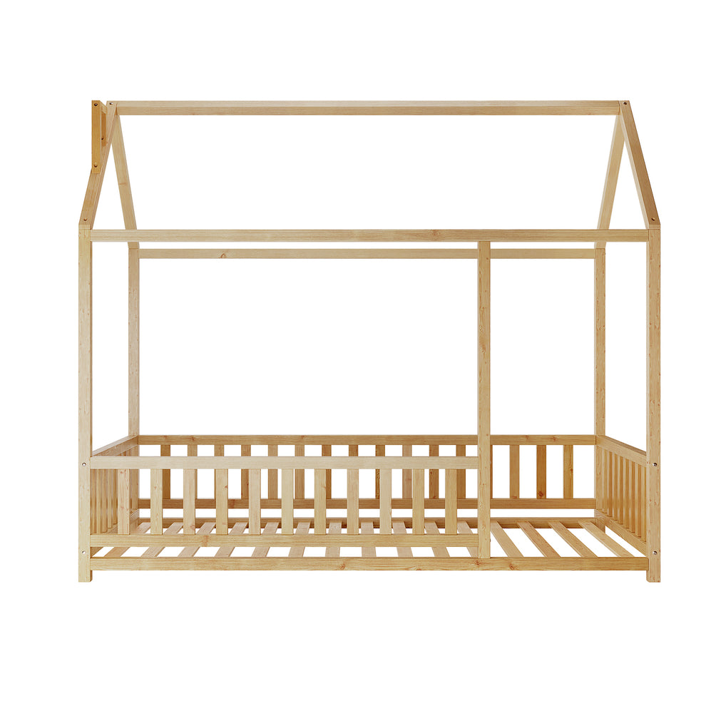 Jesse Kids Single Solid Pine Wood House Bed Frame in Natural – Luxo Living