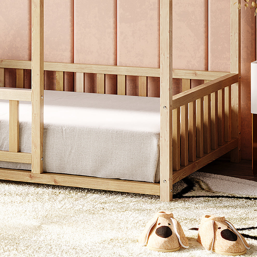 Jesse Kids Single Solid Pine Wood House Bed Frame in Natural – Luxo Living