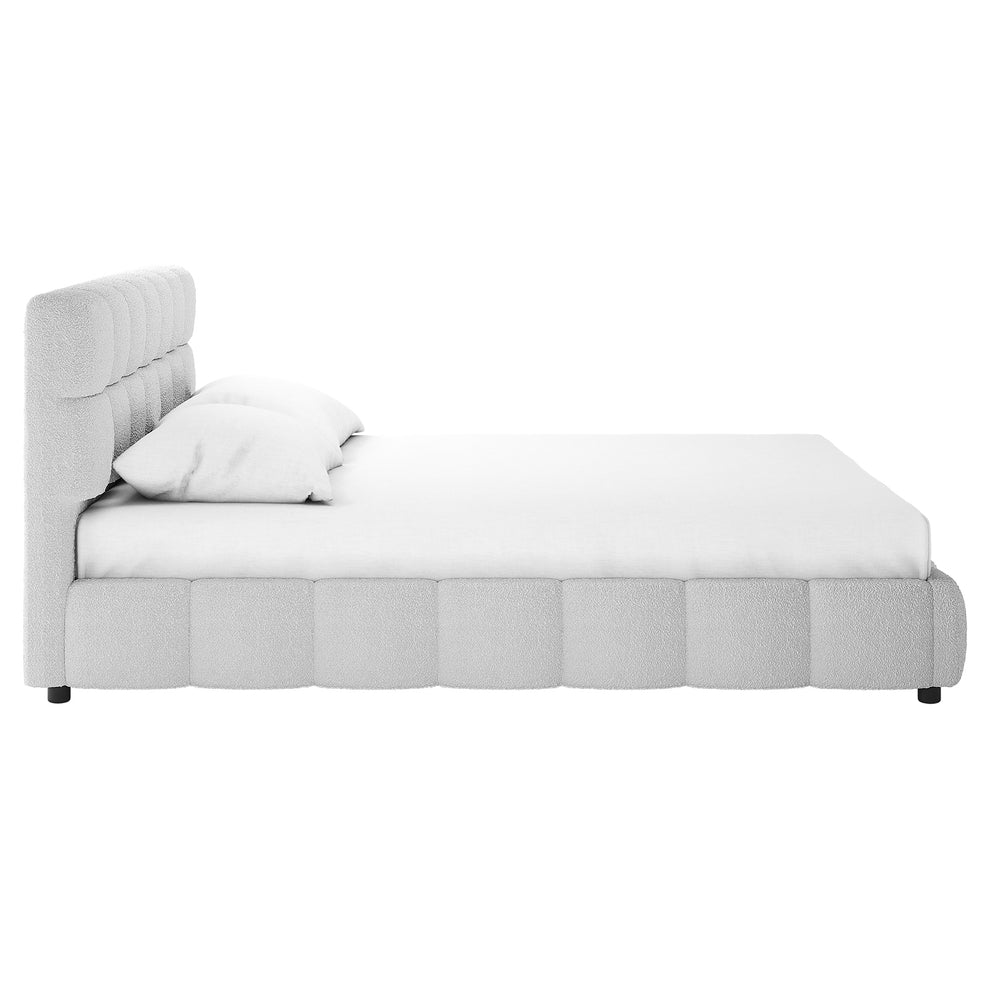 Nikias King Boucle Fabric Bed Frame in Light Grey – Luxo Living