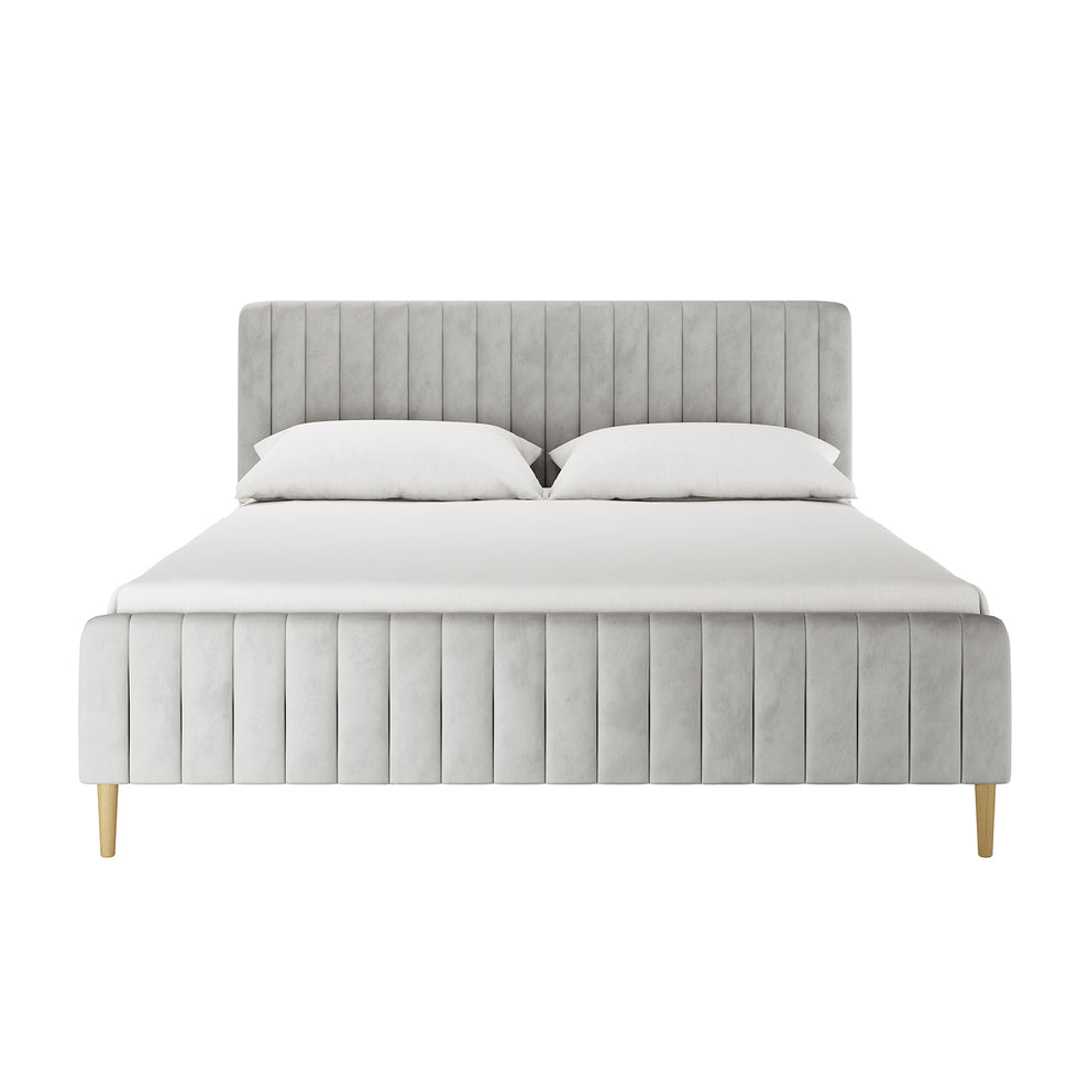 Seneca King Velvet Channel Tufted Fabric Bed Frame in Slate – Luxo Living