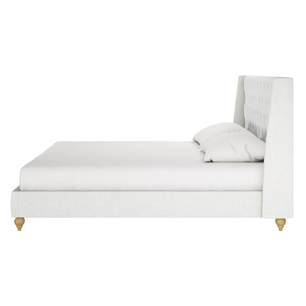 Vilania King Fabric Bed Frame with Buttons in Off White – Luxo Living