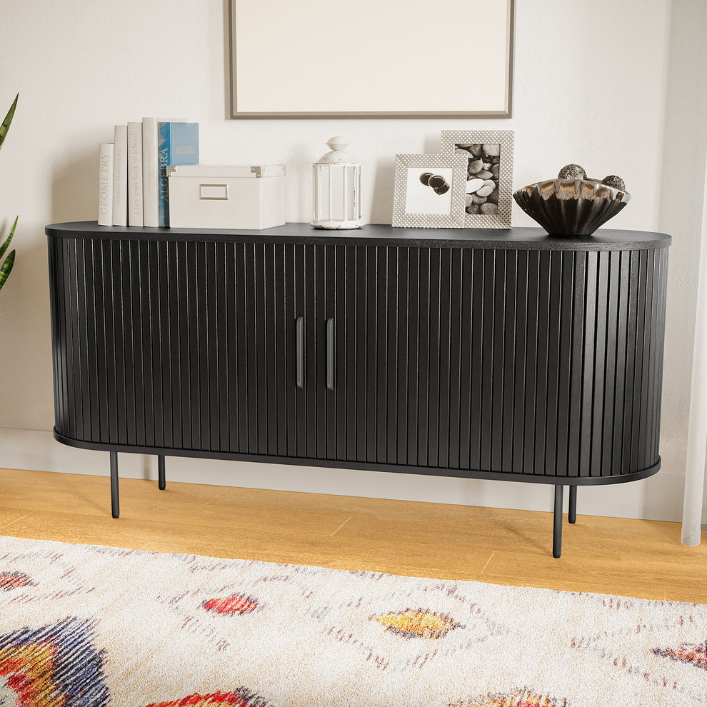 Aaron 140cm Fluted Curved Sideboard Buffet in Black – Luxo Living
