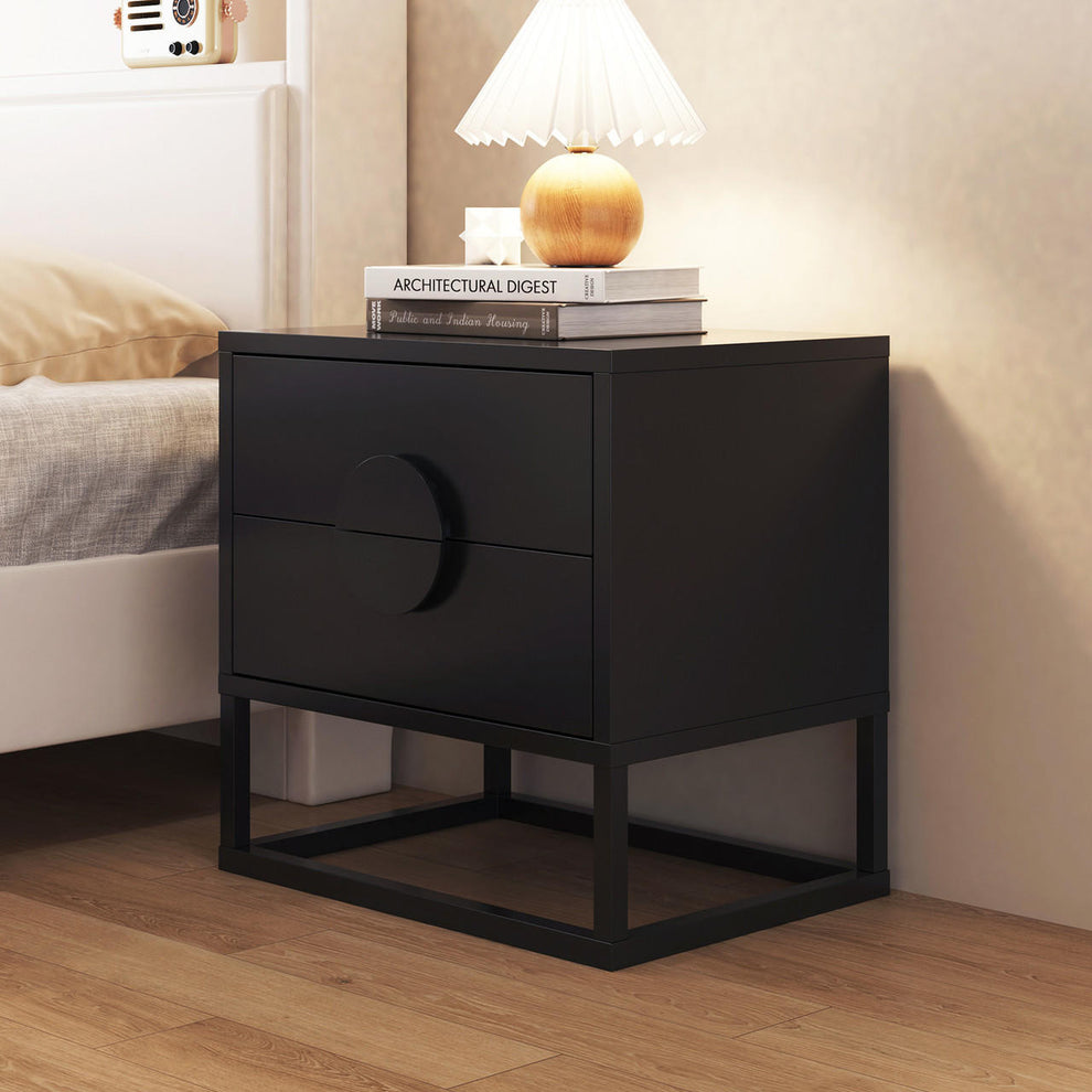 Abigail 55cm 2 Drawer Bedside Table with Handle in Black – Luxo Living