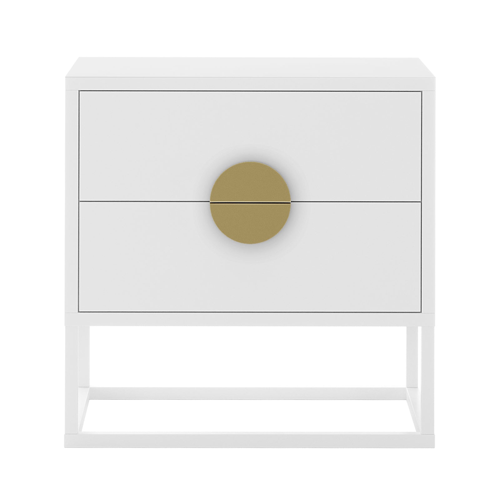 Abigail 55cm Bedside Table with Round Gold Handles in White – Luxo Living
