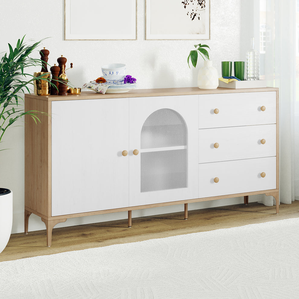 Afra 160cm Sideboard Buffet with Drawers in White & Natural – Luxo Living