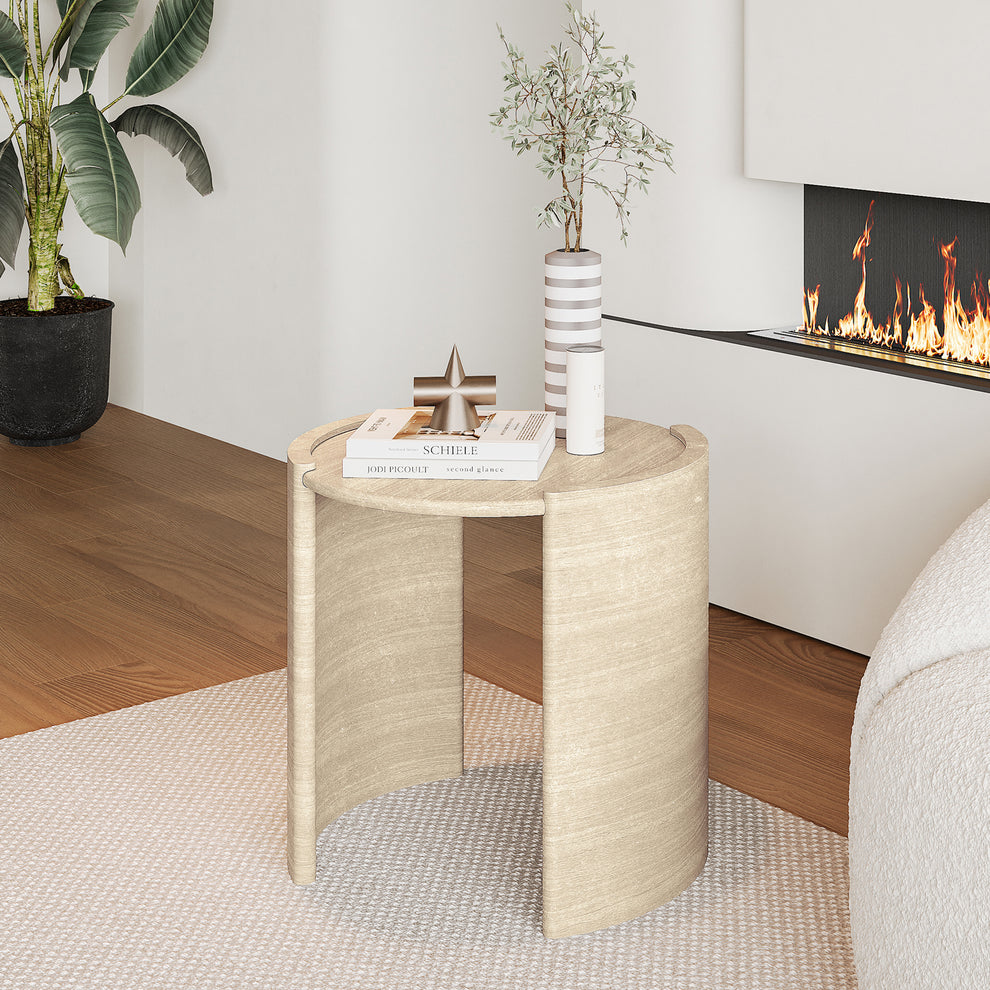 Behnaz 56cm Round Indoor & Outdoor Concrete Table in Beige – Luxo Living