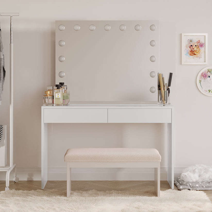 Gianna Hollywood LED Mirror Dressing Table in White – Luxo Living