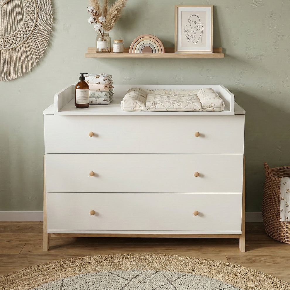 Hushly Baby Change Table with Drawers in White & Natural – Luxo Living