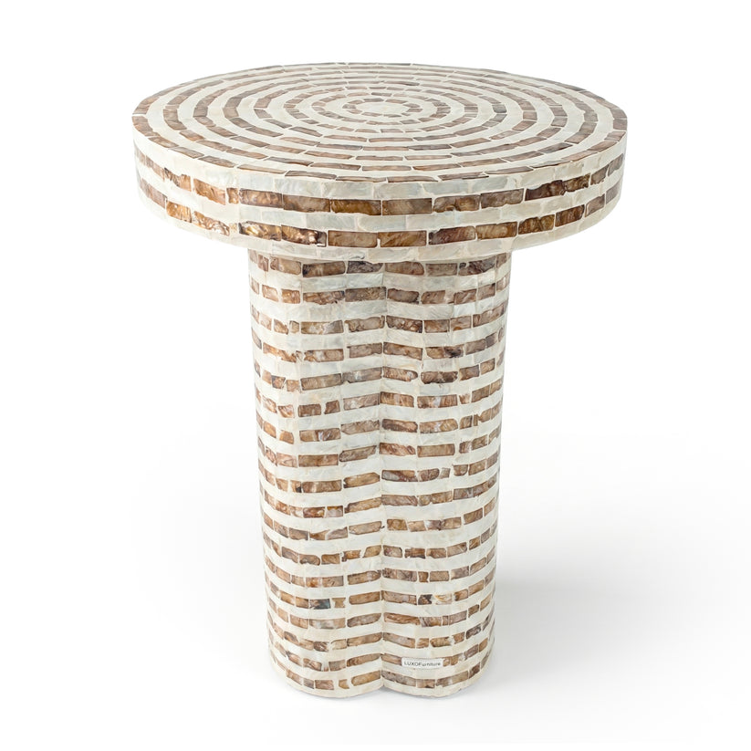 Leif 36cm Round Mother of Pearl Side Table in Mocha Cream – Luxo Living