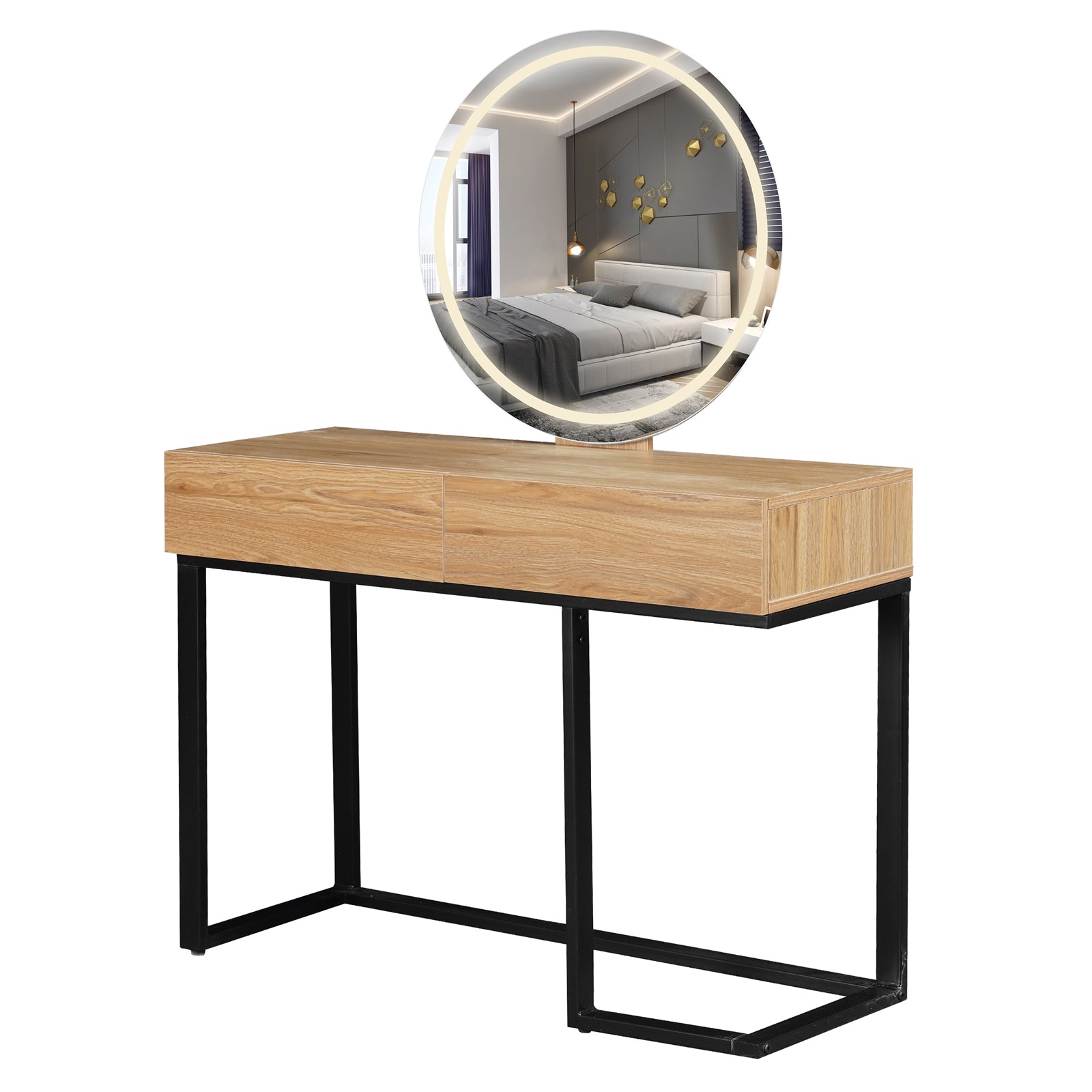 Ophira Dressing Table with Touch Screen Mirror in Light Oak – Luxo Living