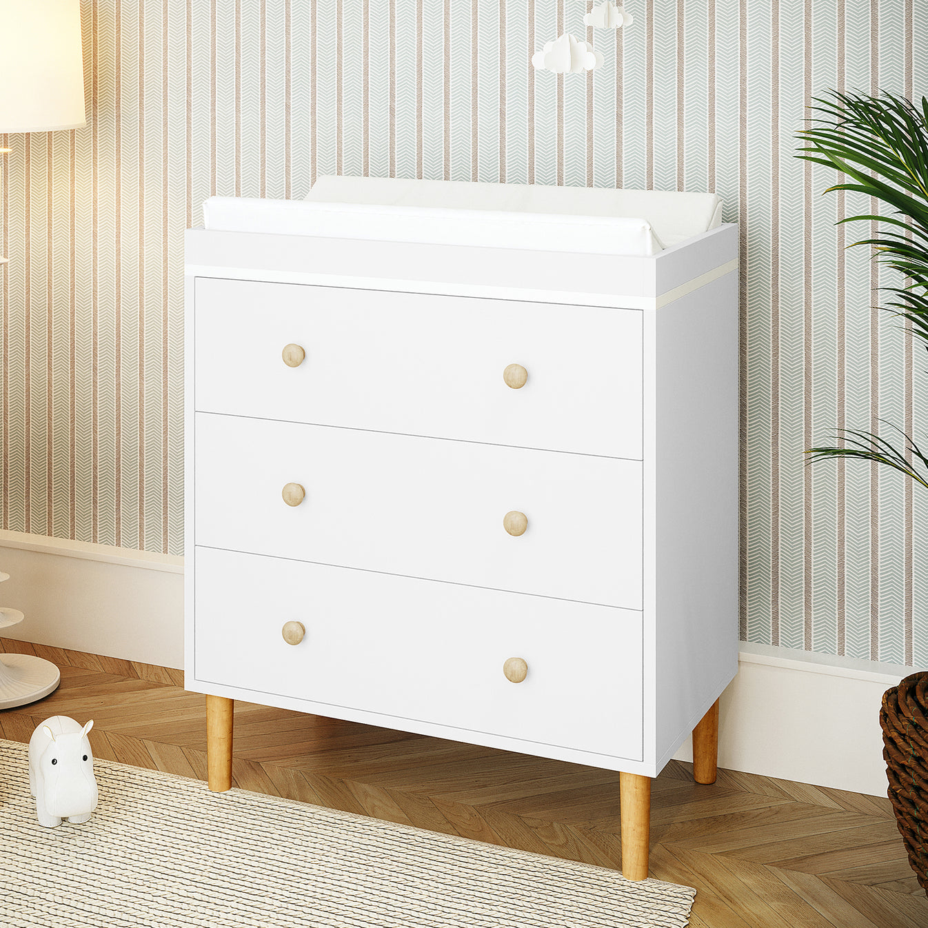 Reyhan Solid Pine Nursery Change Table with Storage in White – Luxo Living
