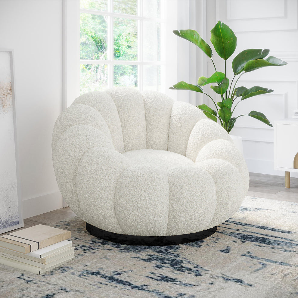Beare Boucle Swivel Accent Chair in Cream White – Luxo Living