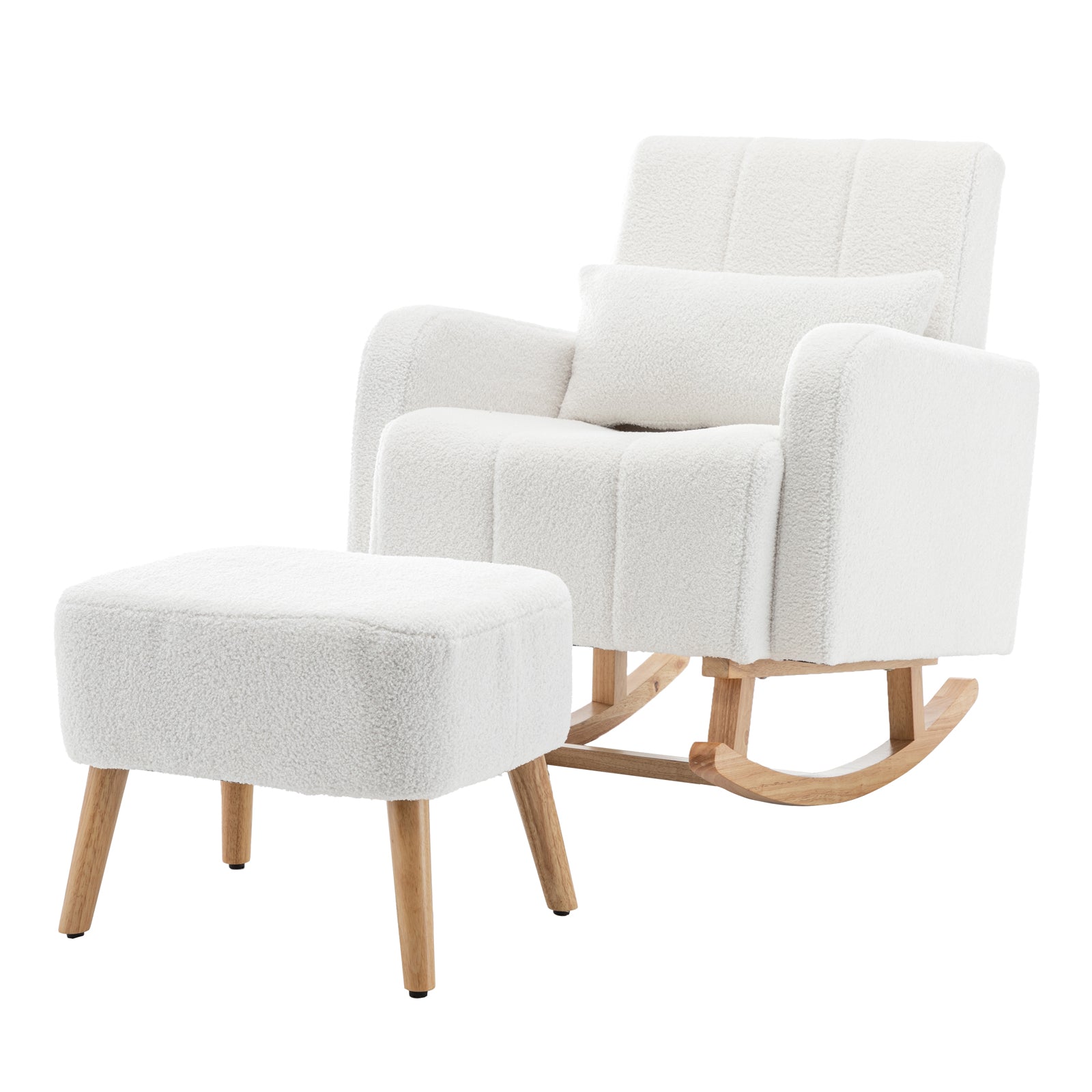 Gamila Boucle Rocking Chair with Ottoman in Cream White – Luxo Living