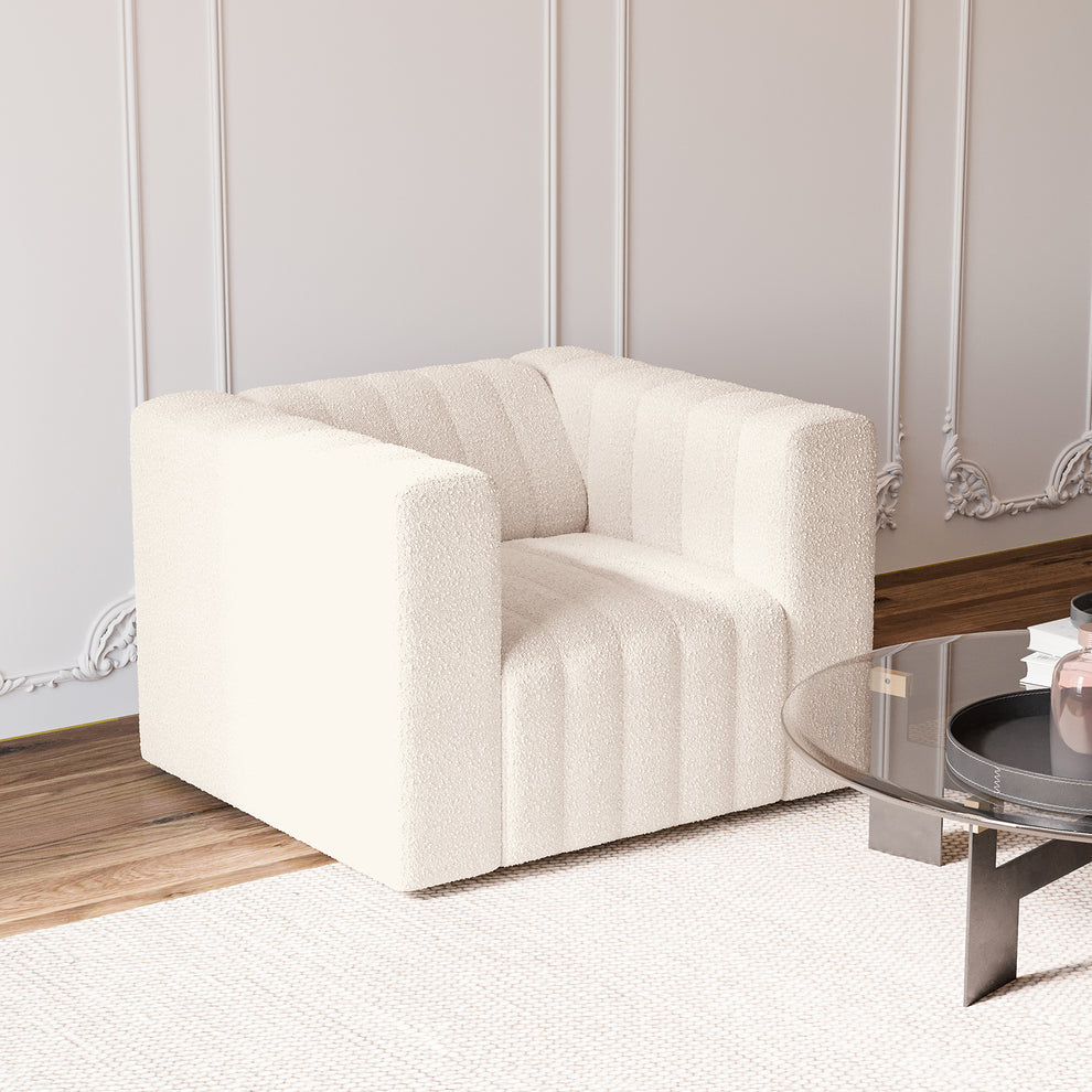 Parisa 1 Seater Tufted Boucle Single Sofa in Cream White – Luxo Living