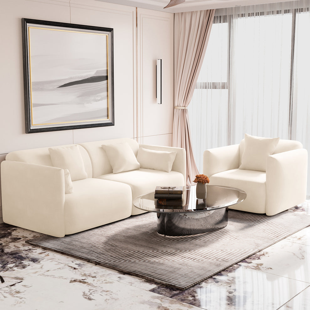 Vestalia 4 Seater Velvet Sofa Set in Cream White – Luxo Living