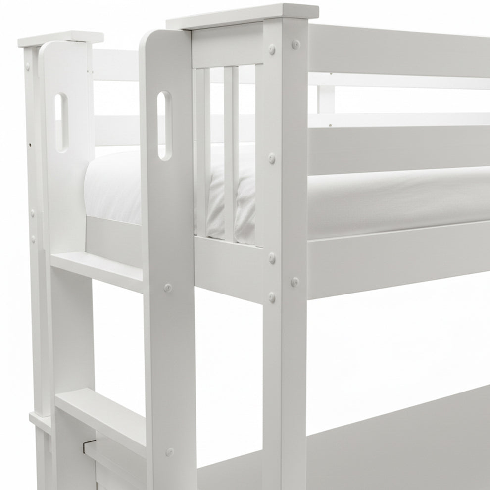 Nash Solid Wood Triple Bunk Bed with Storage Trundle in White – Luxo Living