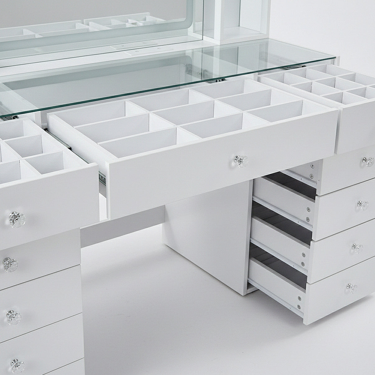 Juliette LED Makeup Vanity Table with Storage in White – Luxo Living